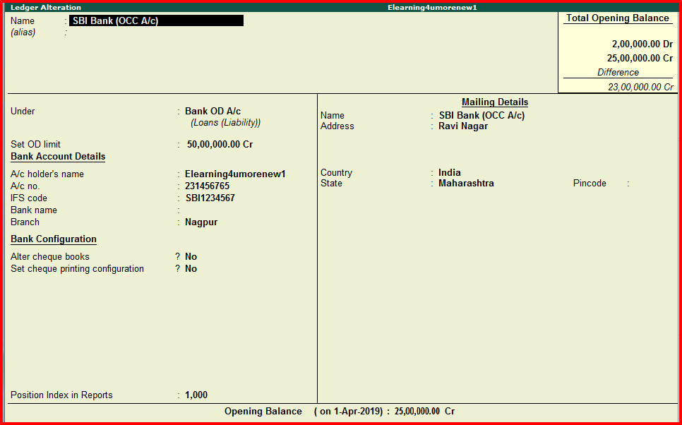 bank ledger in tally erp 9