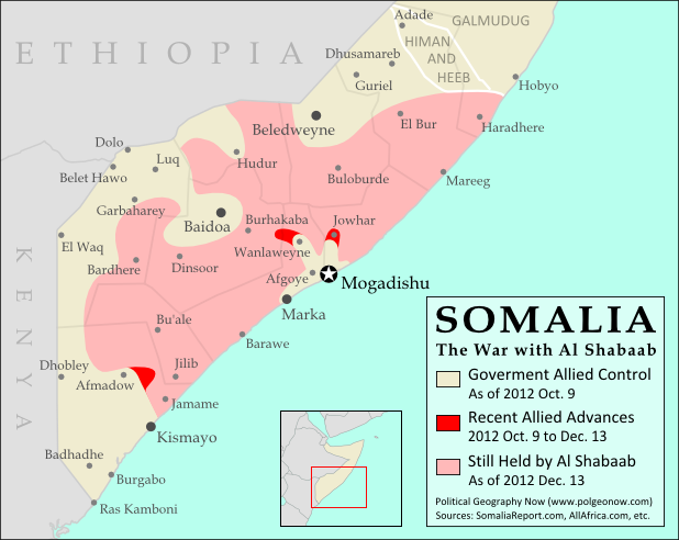 Somalia: Al Shabaab Map Update (Dec. 2012) - Political Geography Now
