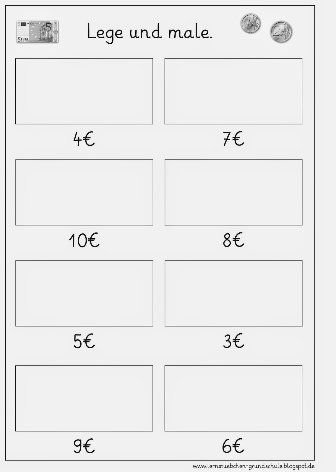 Lernstübchen | Geldbeträge legen und malen