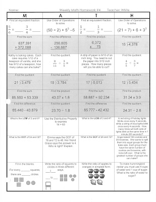 Mrs. White's 6th Grade Math Blog: WEEKLY HOMEWORK #4