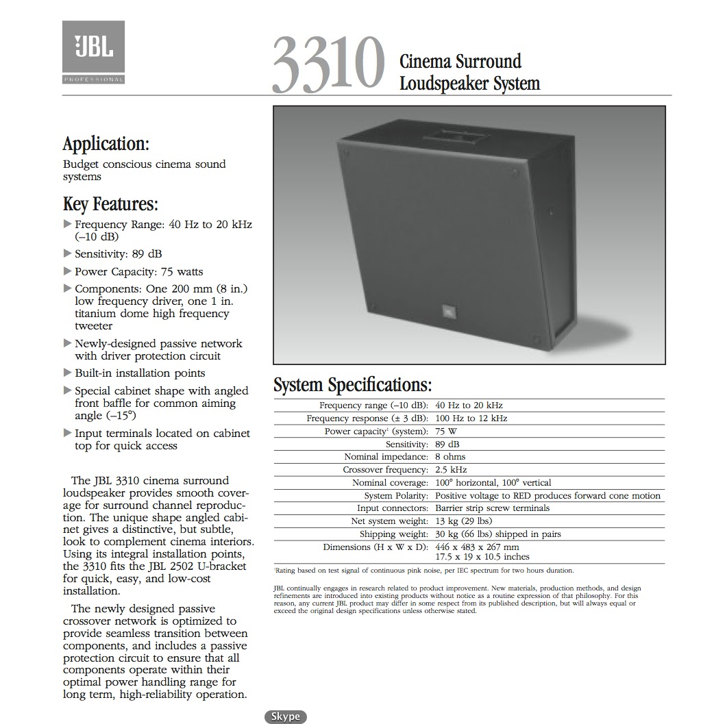 Infrequent Sound [sex.tex] technology: JBL Professional 3310 Cinema ...