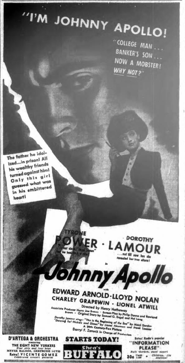 Asta's Doghouse: Johnny Apollo (1940) Tyrone Power & Dorothy Lamour