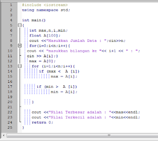 Program C++ Array - Mencari bilangan terkecil dan terbesar | Azri Muslim