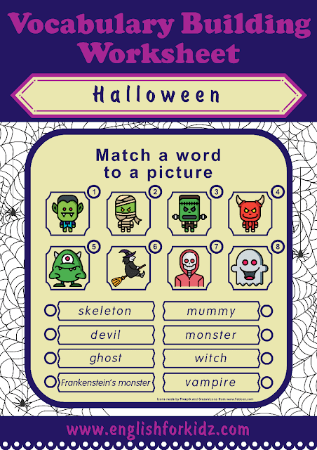 Halloween Worksheets: Word to Picture Matching