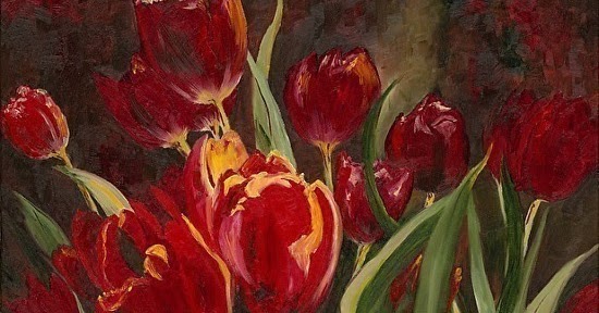 Pat Warren Fine Art: Red Floral Art Painting "Breath of Holland" by ...