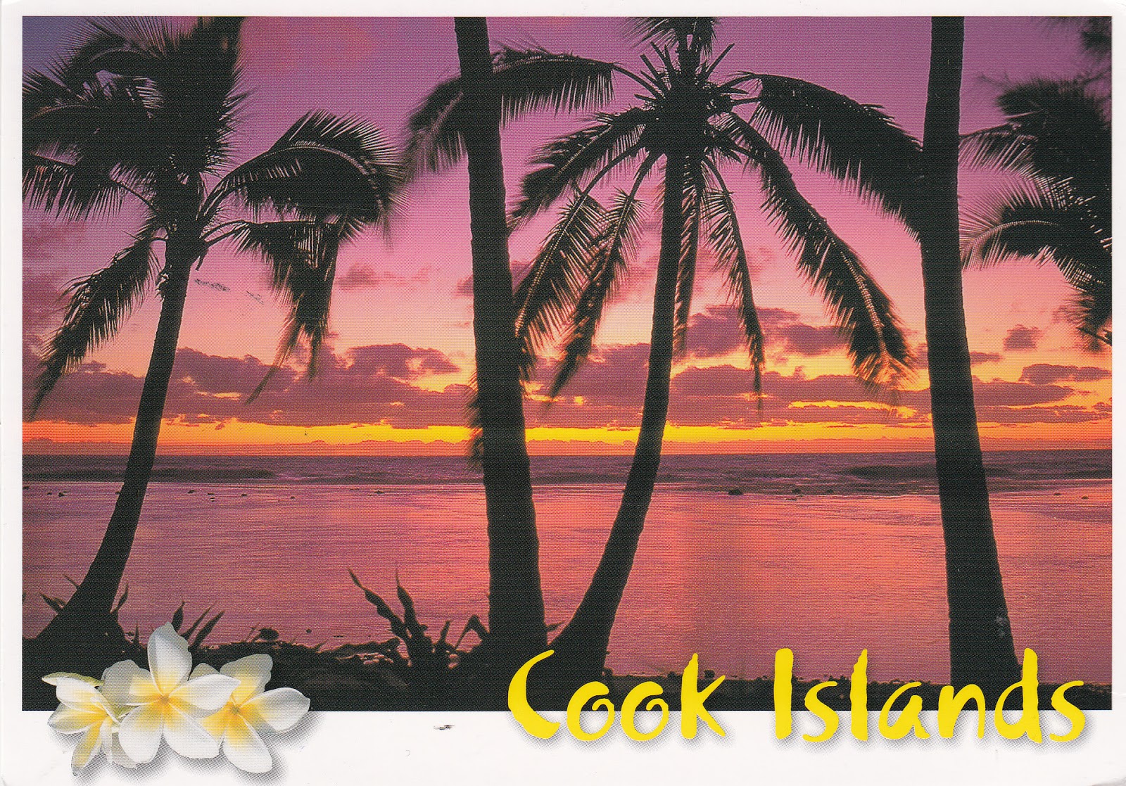 My postcard and stamp week: Cook Islands: Beach with Palm Trees