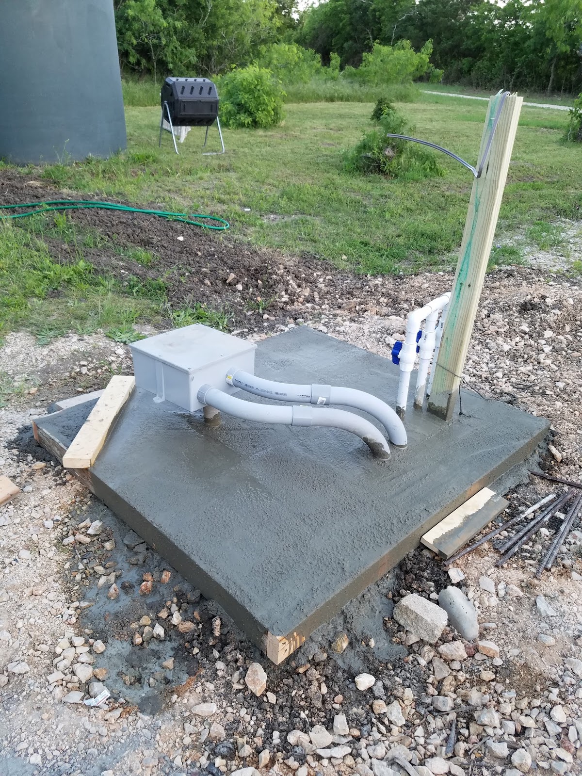 Concrete slab poured for the base on the pump house