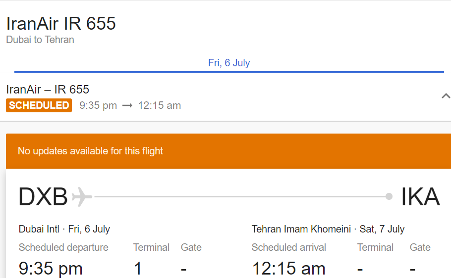 Flight Number Iran Air 655- not retired - The Airline Blog