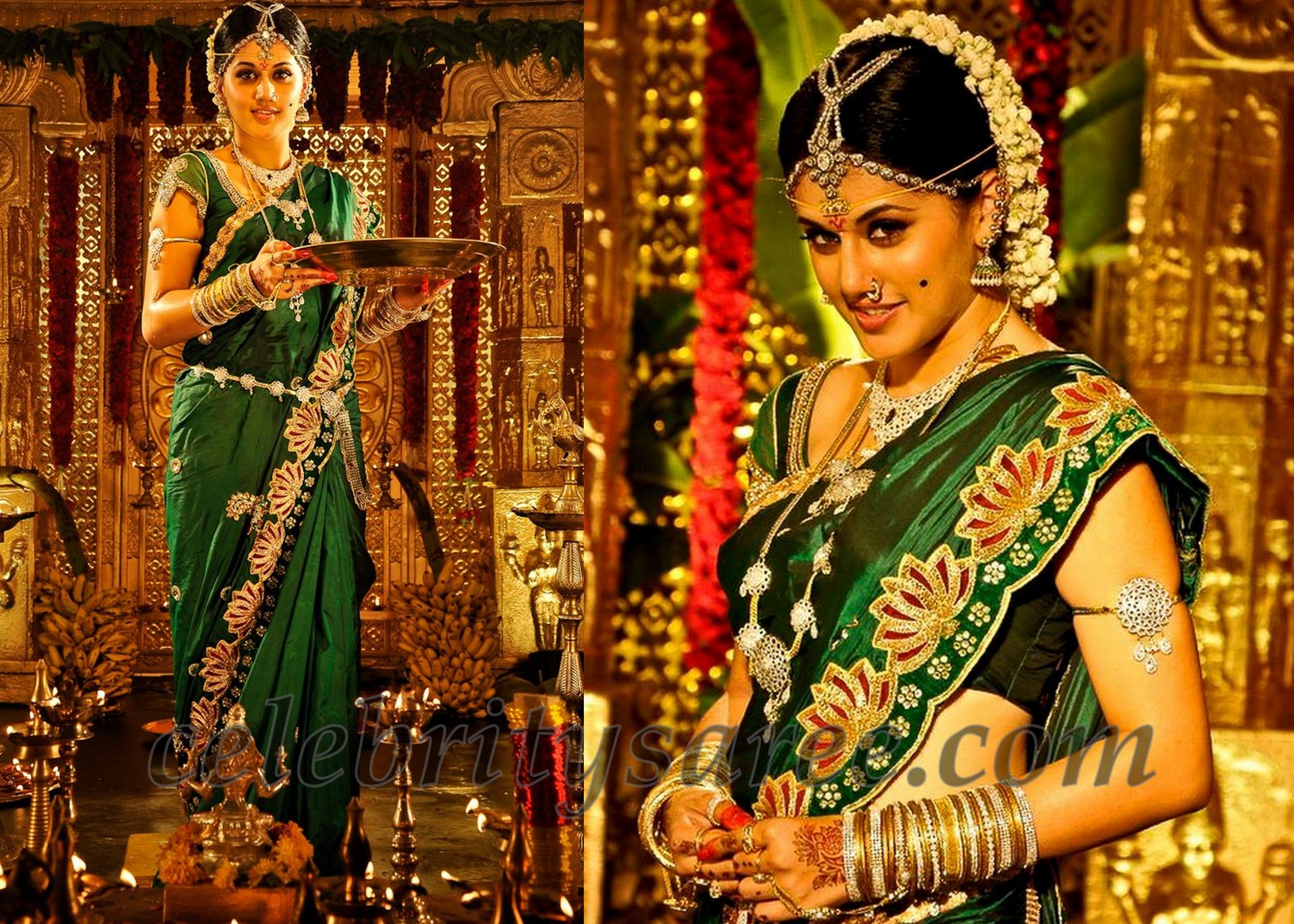 Taapsi Bridal Silk Saris with Heavy Work - Saree Blouse Patterns