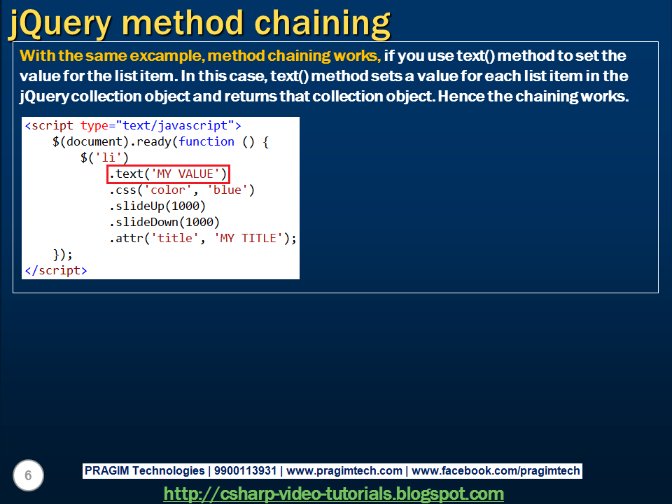 Sql Server Net And C Video Tutorial Jquery Method Chaining 