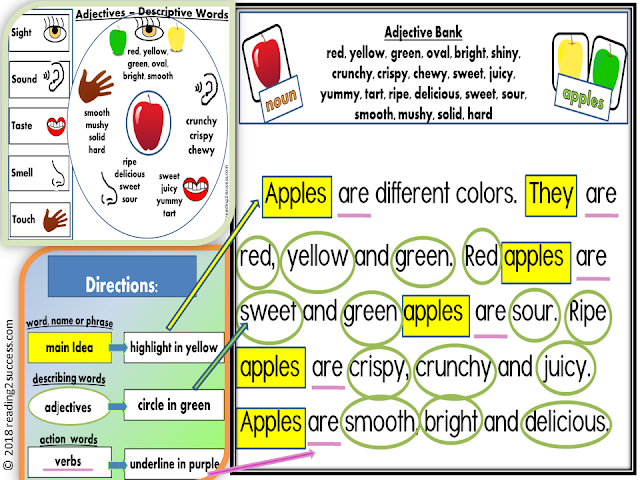 Reading2success: Main Idea, Adjectives, Verbs and the 5 Senses!
