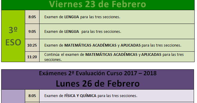 ColaboraBlog 3º ESO: Calendario de exámenes finales de la 2ª evaluación