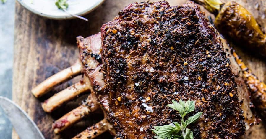 roasted rack of lamb with basil goat cheese sauce. - in My kitchen