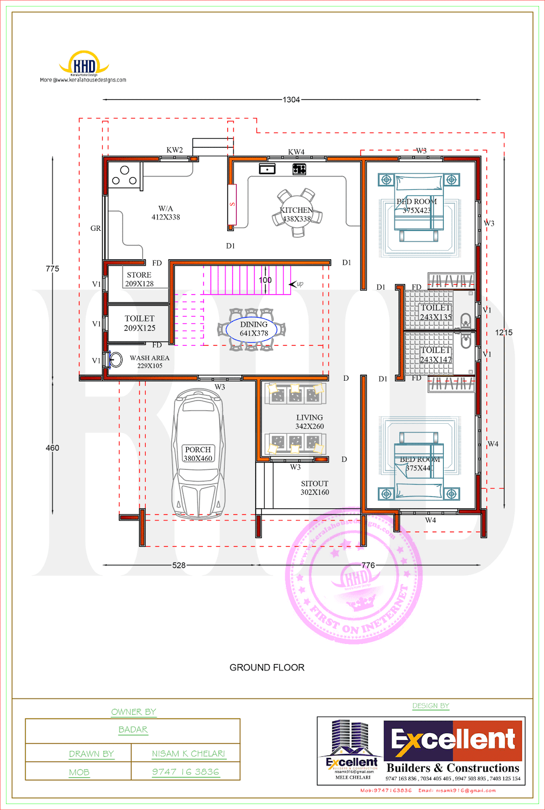 Flat roof house with floor plan by Excellent Builders and Constructions ...