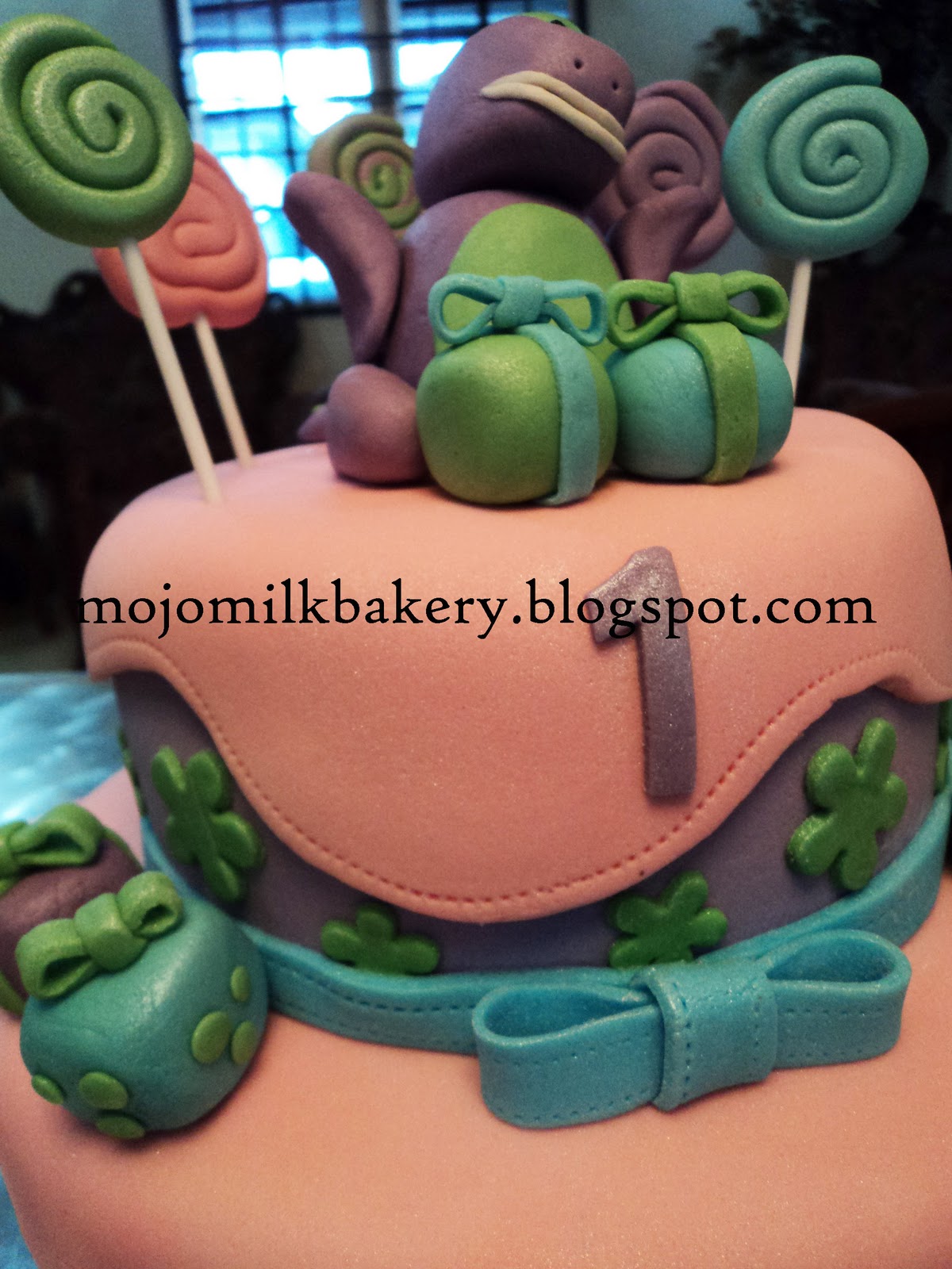 Mojo Milk Bakery: 2 tier Barney Birthday cake