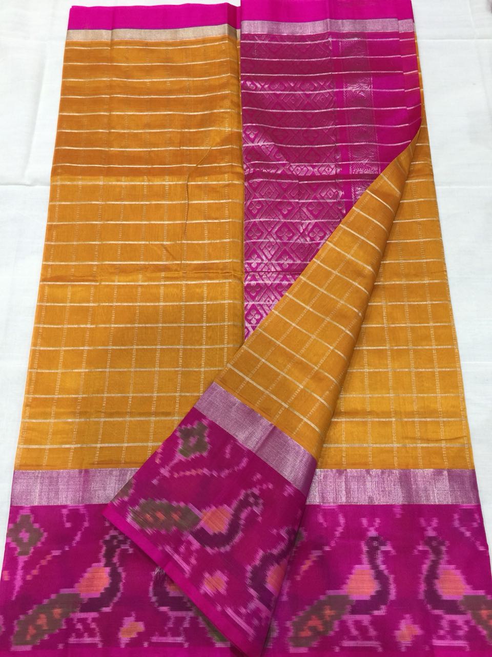 Pure kupppdam Pattu sarees with silver checks
