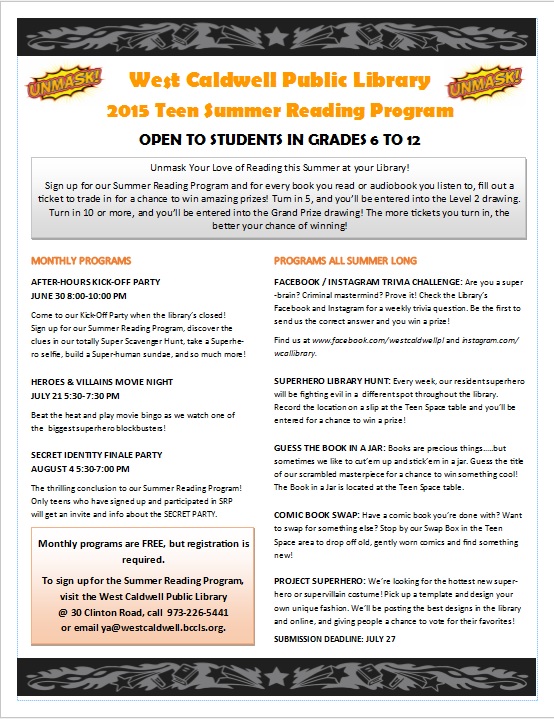 The Teen Space @ The West Caldwell Public Library: 2015 Teen Summer ...