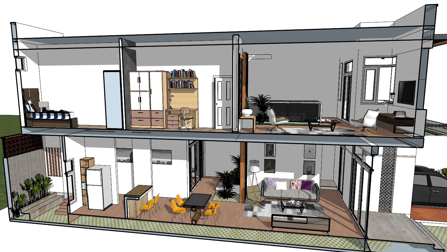 Interior Design Home Plan 8x20m Walk Through - House Plan Map