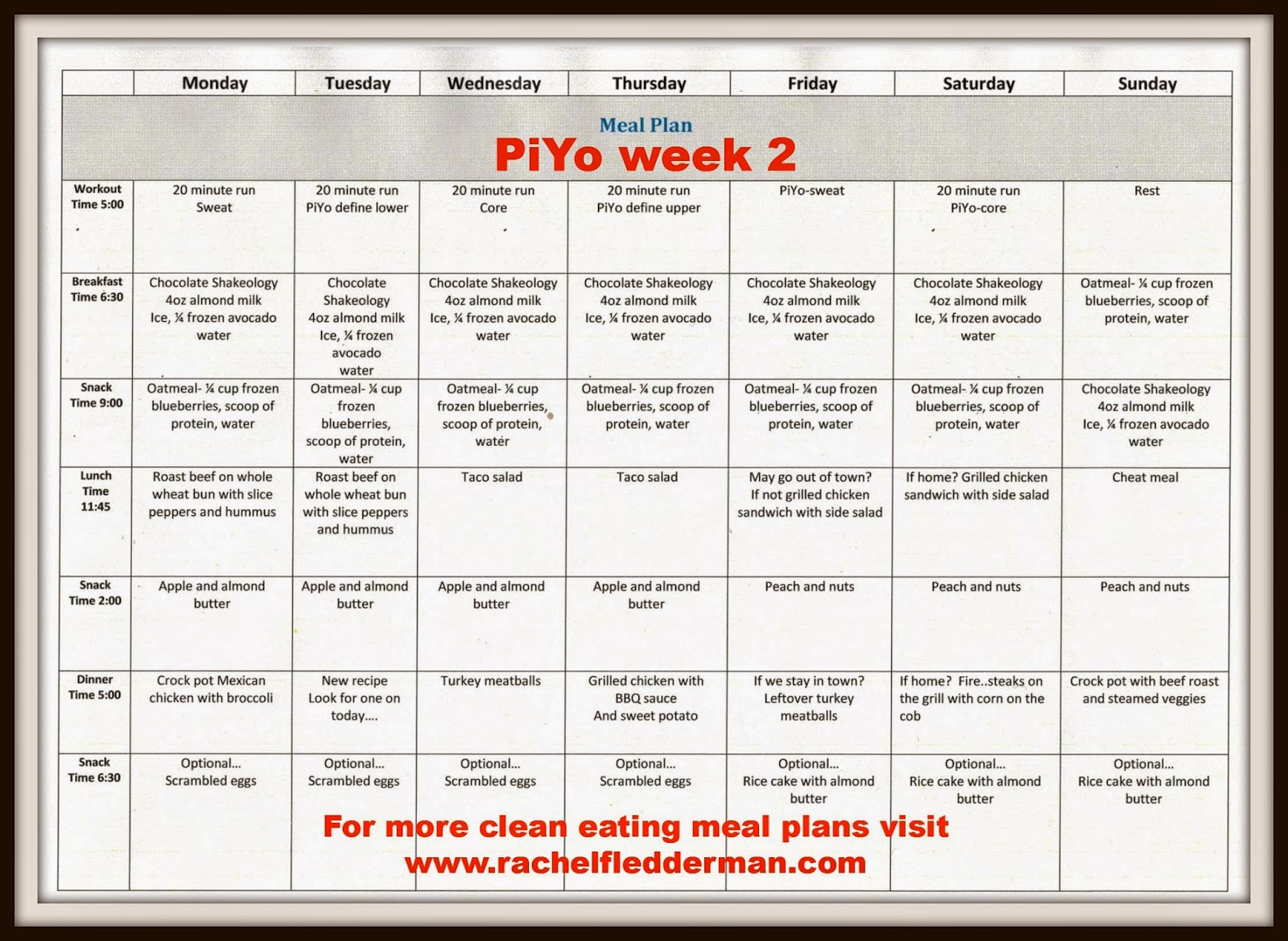 Clean Eating Meets Country Girl: PiYo week 2 meal plan