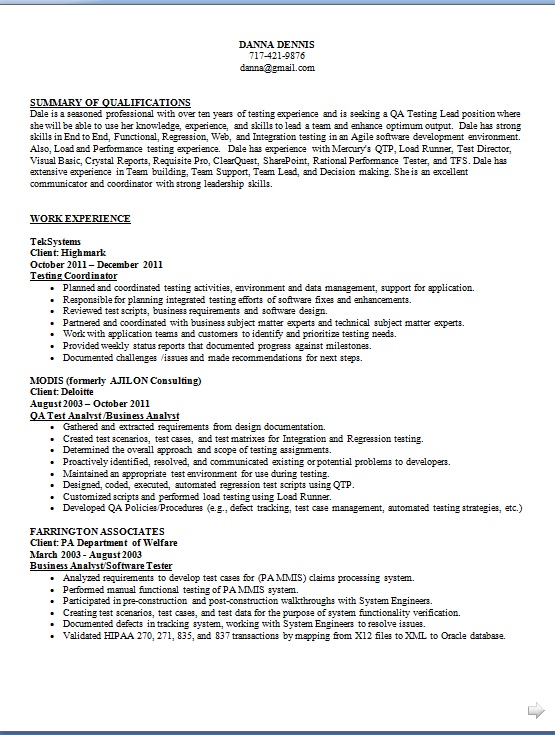 Testing Coordinator Resume Examples in Word Format Free Download