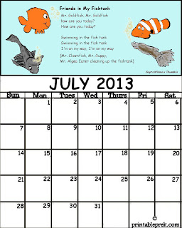 Printable Pre-K: July Calendar for Preschool and a FREEBIE