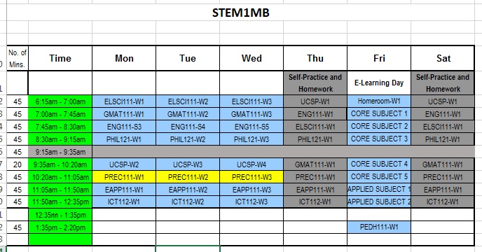 AMA Lipa Senior High: STEM Schedule