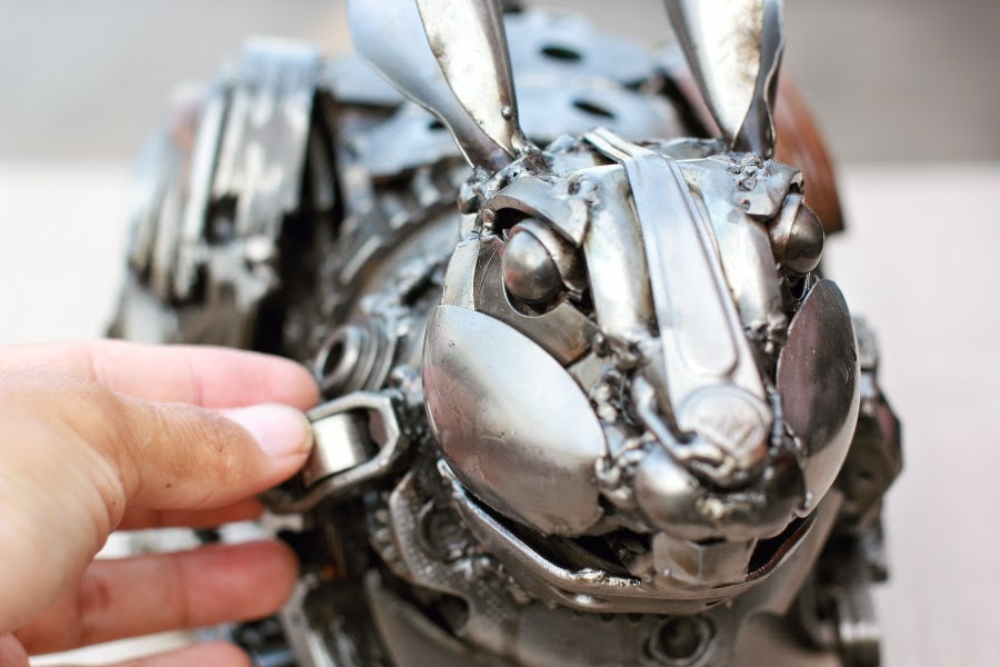 Rabbit metal art sculpture, crawl