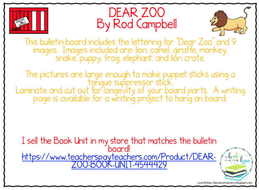 DEAR ZOO BULLETIN BOARD ~ Book Units by Lynn