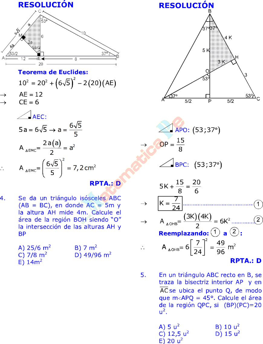 ÁREAS DE REGIONES TRIANGULARES EJERCICIOS RESUELTOS DE GEOMETRÍA PLANA PREUNIVERSITARIA EN PDF