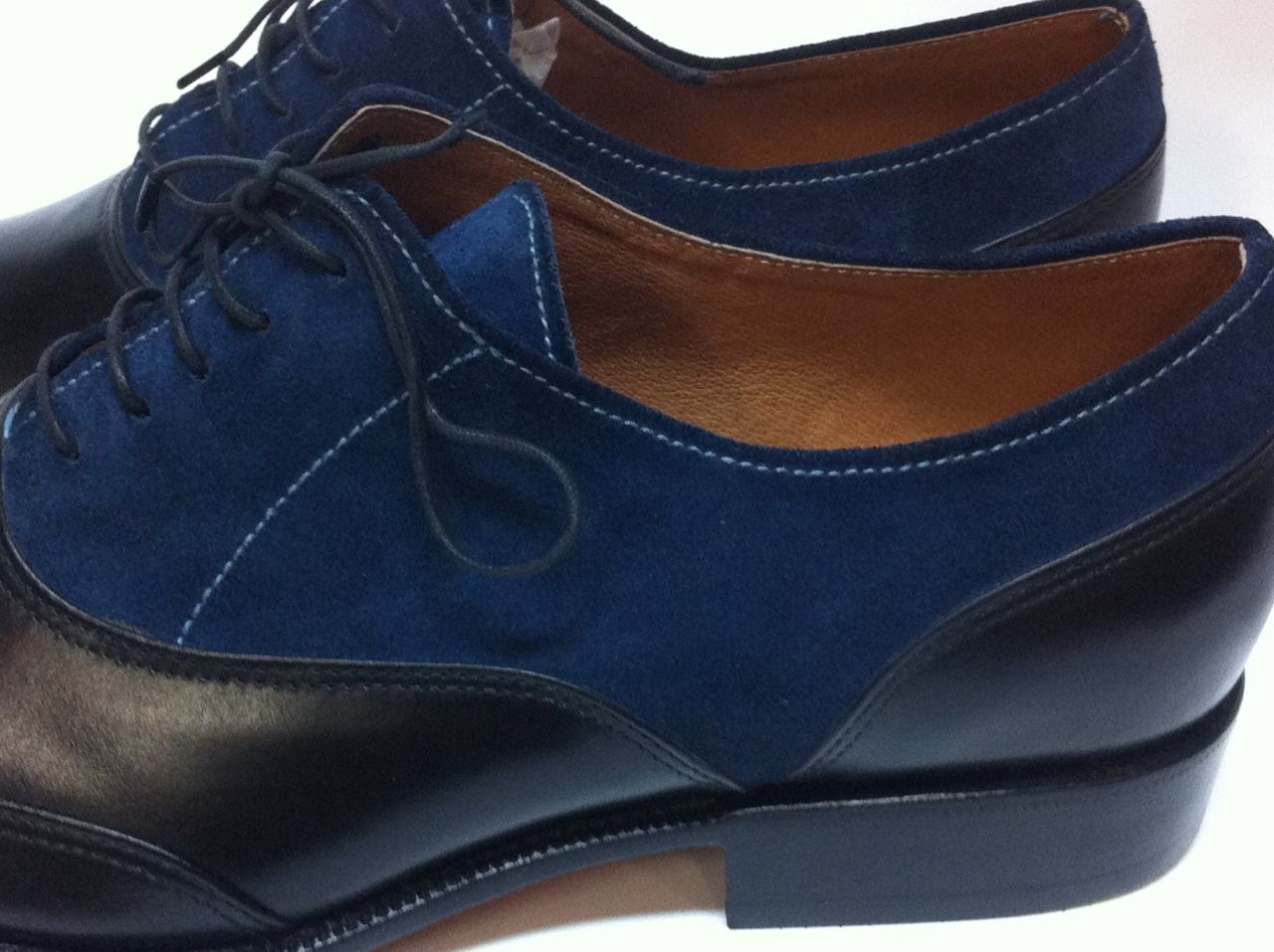 DeeR Style: Men Blue Suede & Black cowhide leather two-tone wingtip shoe