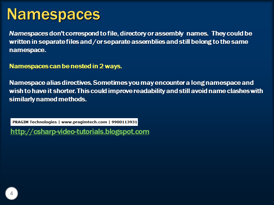Sql Server Net And C Video Tutorial Part 18 Namespaces In C