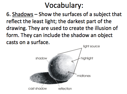 Ms. Guiles Art Class!: Art 1 and 2: Value/Shading Vocabulary