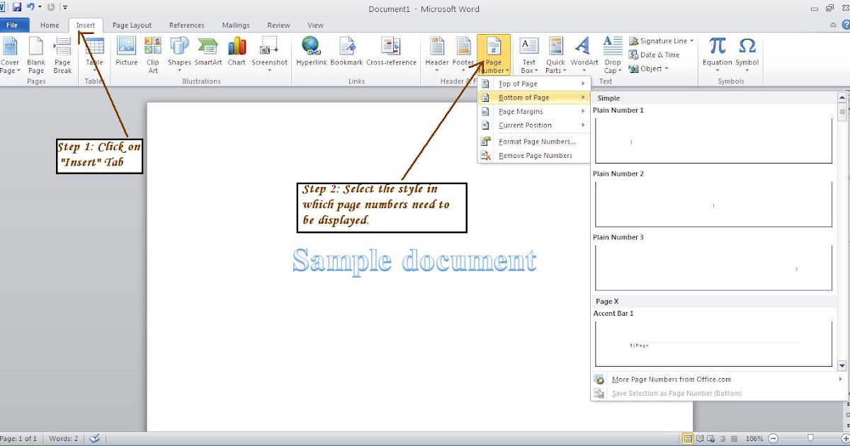 HOW TO How To Insert Page Numbers In Microsoft Word 2010 