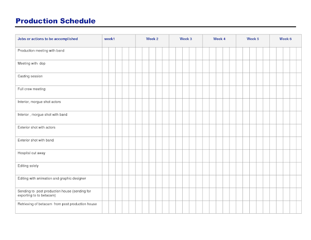 Melissa Moore Television Journal: PRE-PRODUCTION: Pre-production Schedule 1