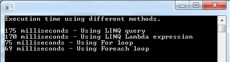 Programmers' Ocean: Comparison of Execution Time taken by LINQ, FOR loop and FOREACH loop