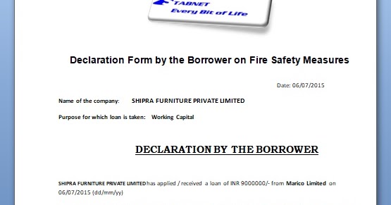 Fire Safety Declaration form