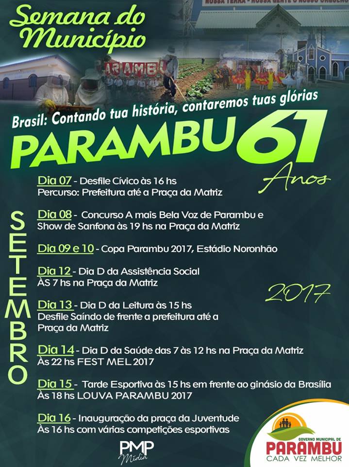 Sobral de Prima: ANIVERSÁRIO DE PARAMBU: PREFEITURA MONTA PROGRAMAÇÃO ...