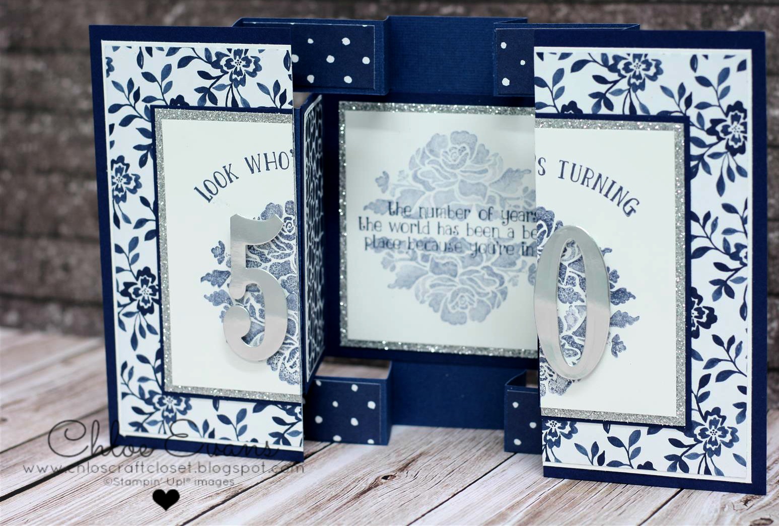 Chloe Evans: Floral Phrases - 50th Birthday Double Display card