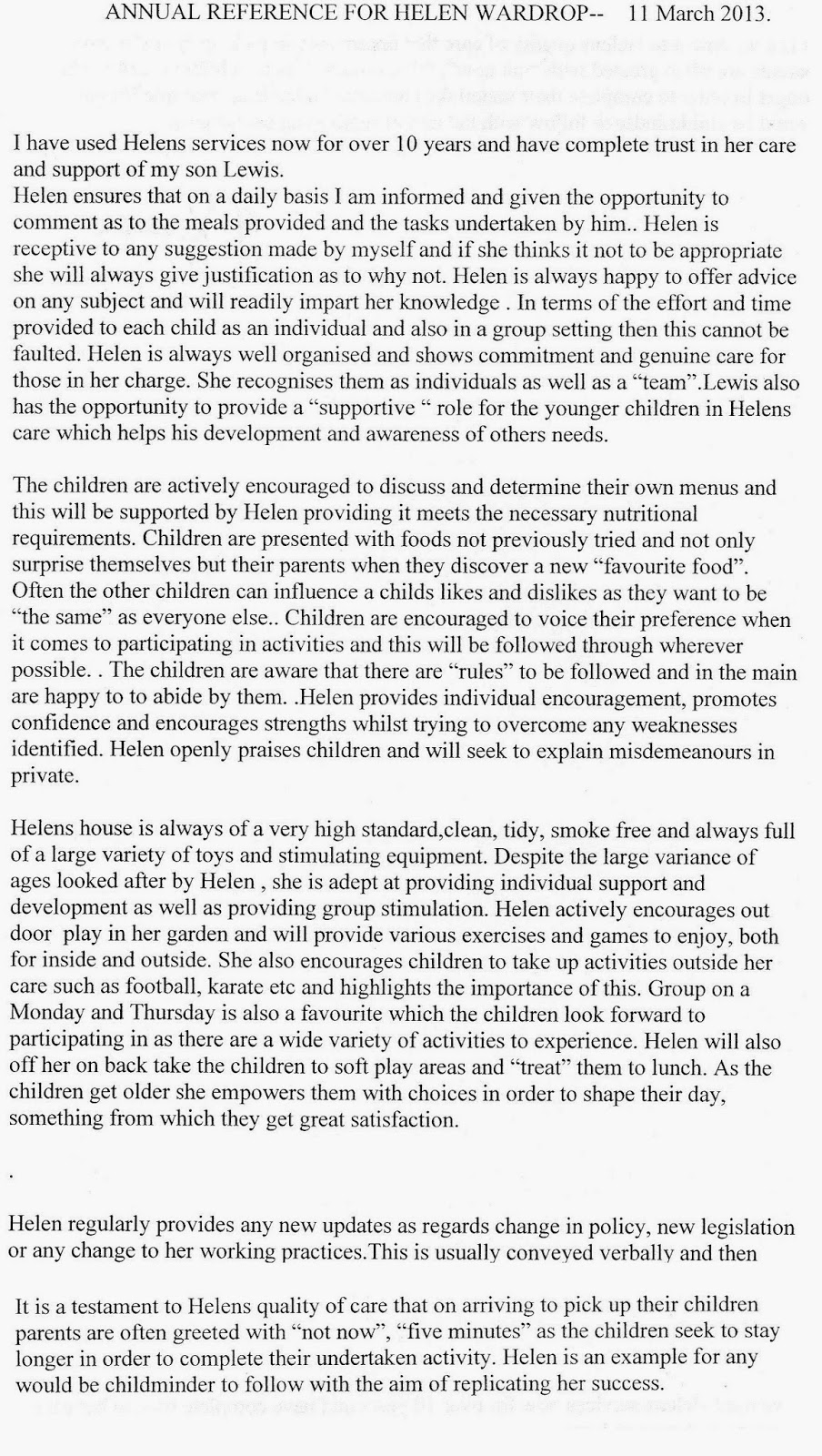 Helen Childminder: References