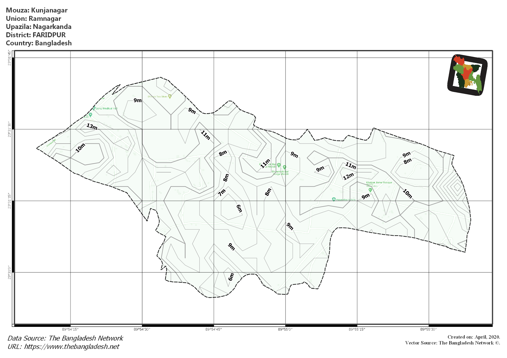 Map of Kunjanagar Mouza, Nagarkanda, Faridpur