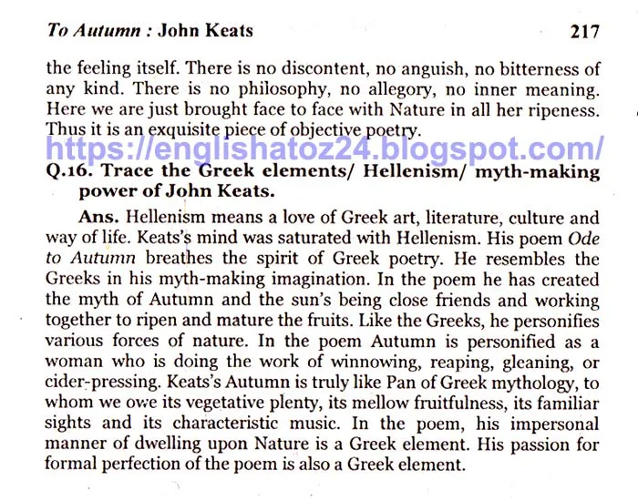 Short Questions with Answers (To Autumn – John Keats) - English Grammar ...