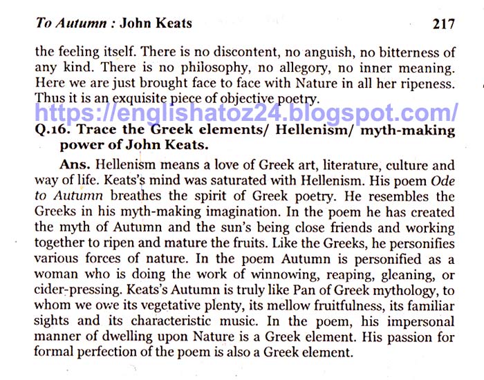 Short Questions with Answers (To Autumn – John Keats) - English Grammar ...