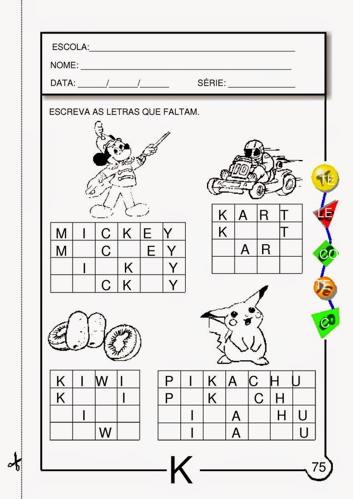 Atividades com aletra K para Alfabetização
