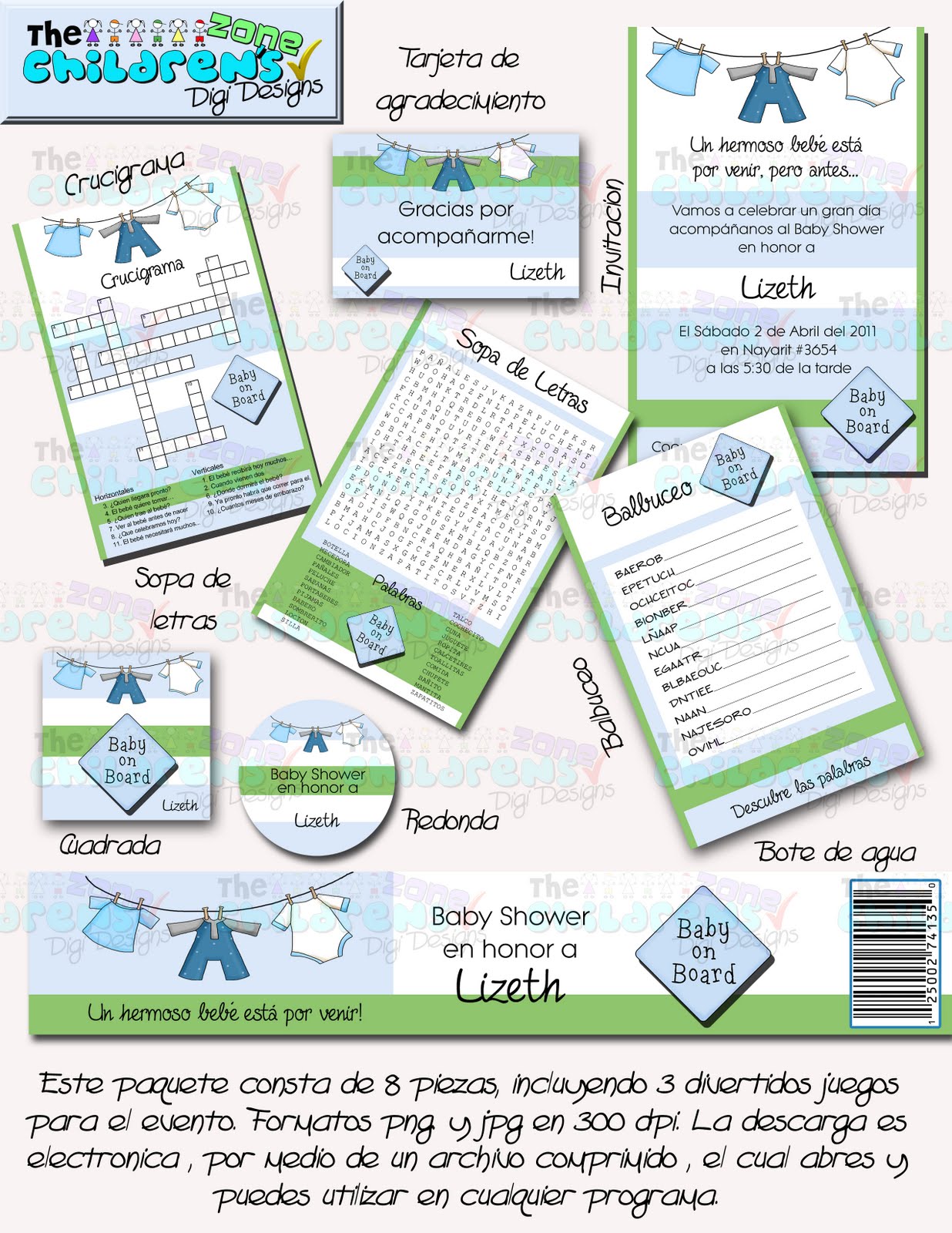 The Childrens Zone Digi Designs: Paquete Baby Shower Niño