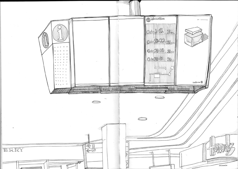 Mr Gammon Draws: Flight Information Screens Heathrow Airport Terminal 3