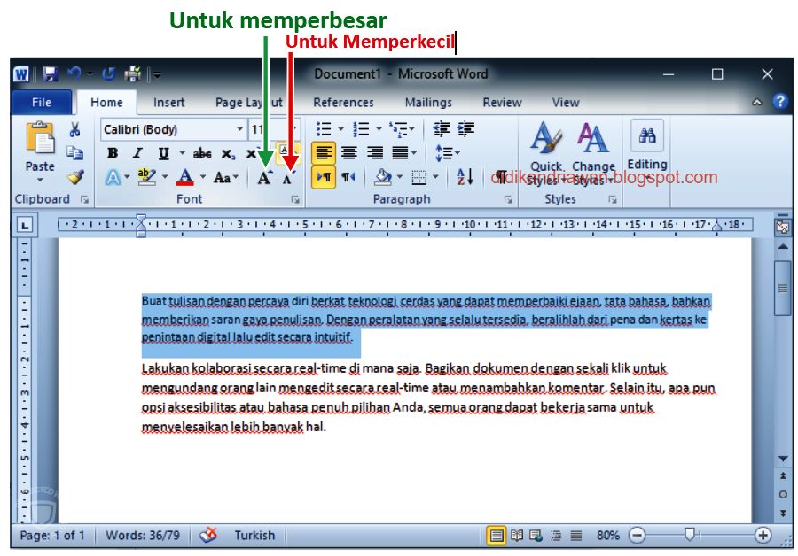 Cara Mengatur Jenis Teks Tulisan dan Ukuran Tulisan di Microsoft Word 2010