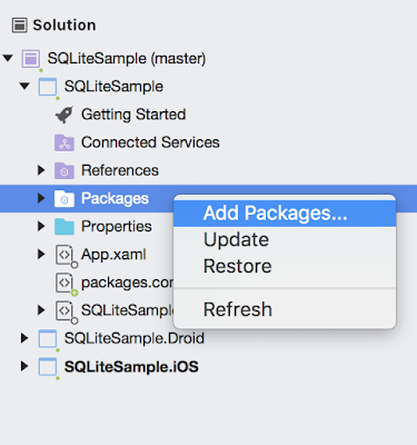 After that Add Packages dialog window will open, search for "SQLite.Net ...