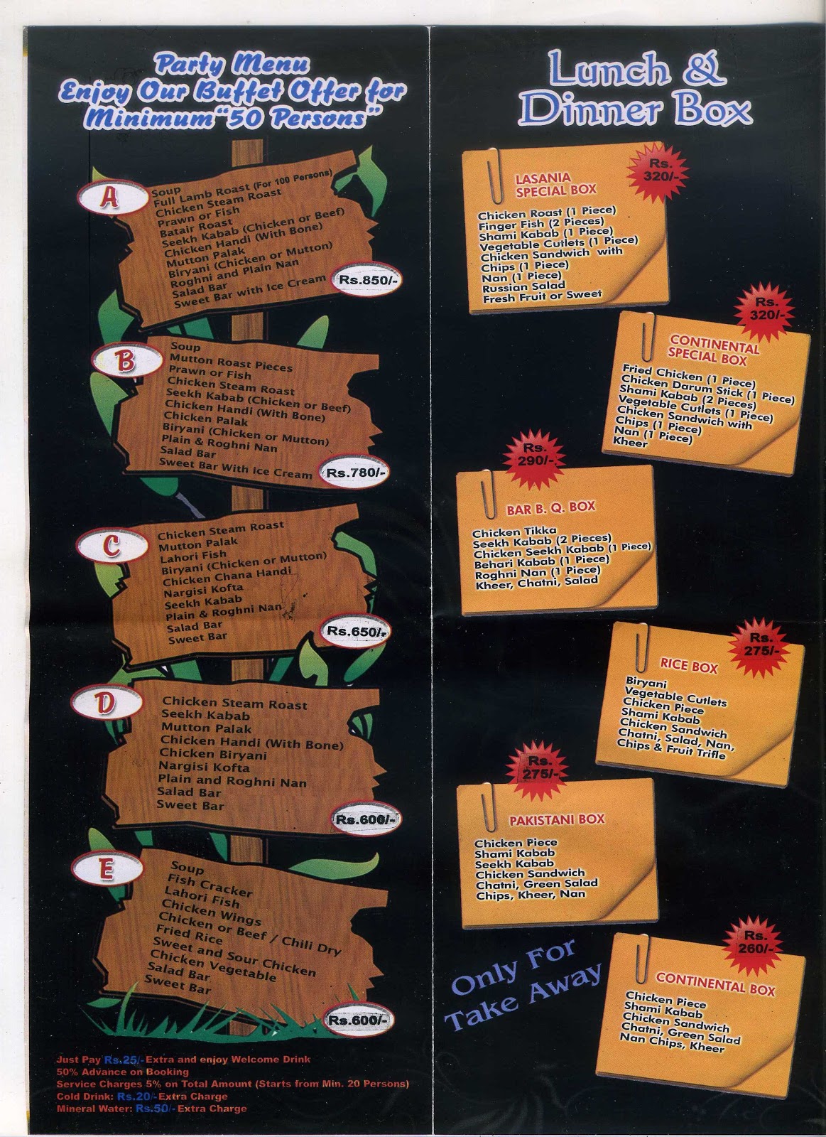 Desi Food & Recipe Blog: Lasania Restaurant's Menu. Rashid Minhas Road ...