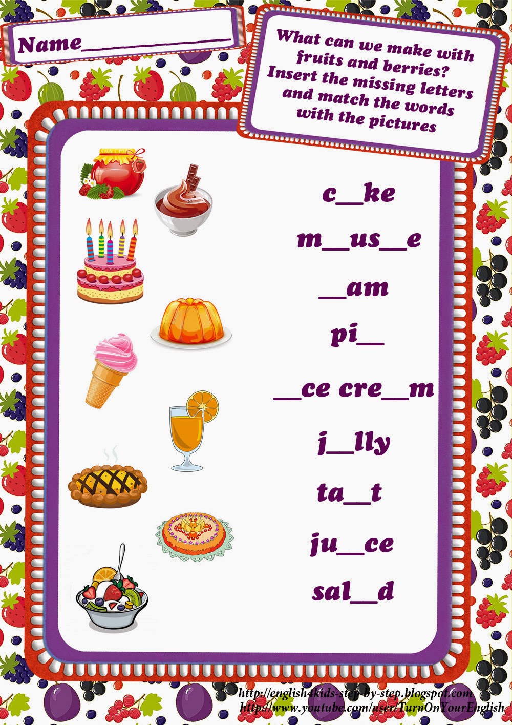 English for Kids Step by Step: Fruits and Berries Worksheets