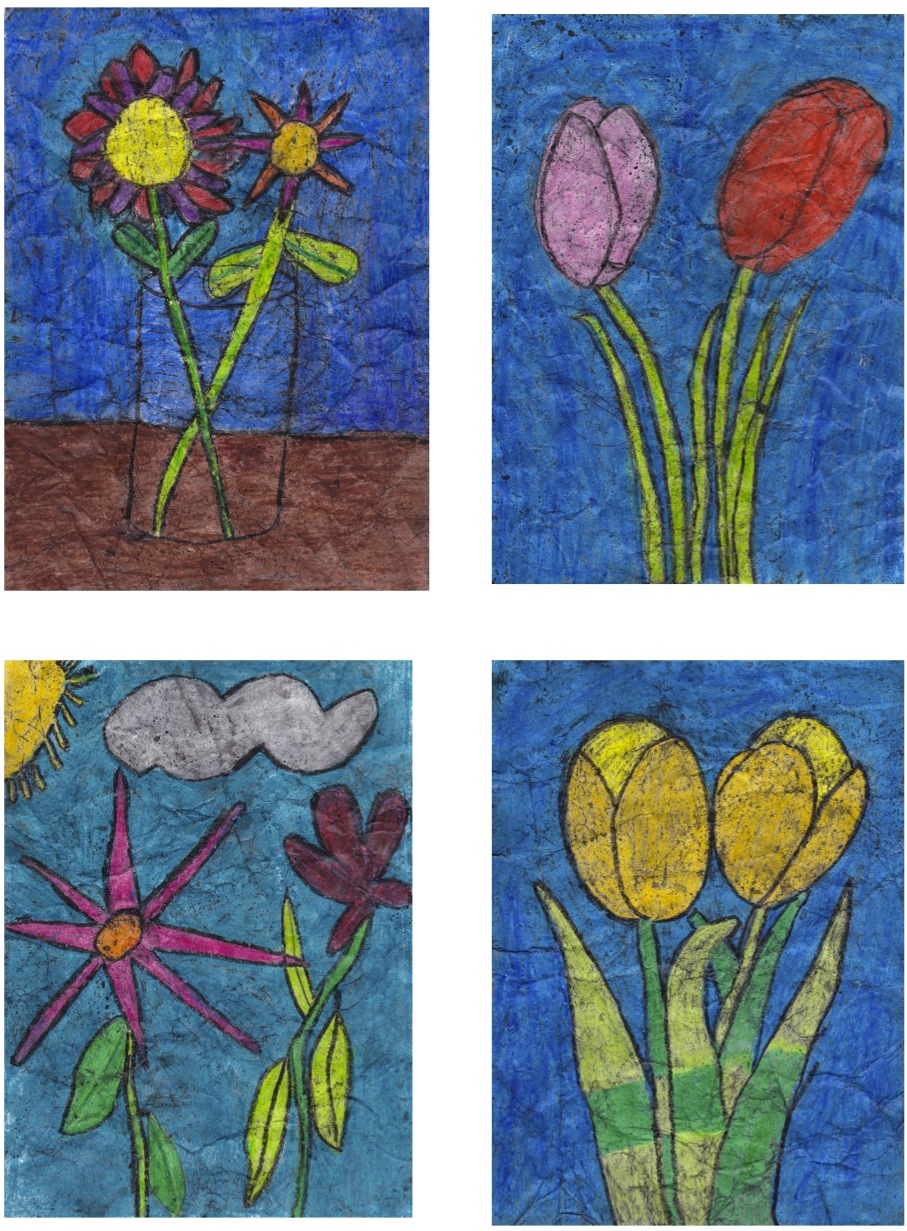 The Rolling Artroom: Crayon Resist Flowers 4th-6th Grade